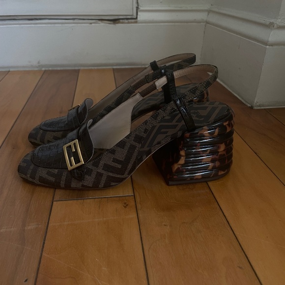 Fendi | Shoes | Fendi Ff Logo Motif Tortoise Sling Back Loafer Pump 37 ...